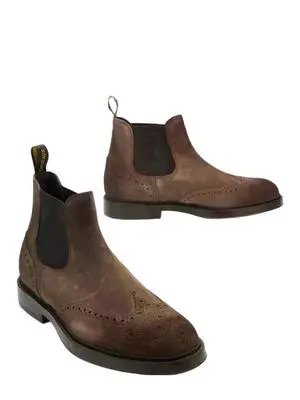 DOUCAL'S Brogue-detail Suede Chelsea Boots - Brown