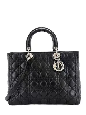 Dior Vintage Lady Dior Bag Cannage Quilt Lambskin Large Satchel Black