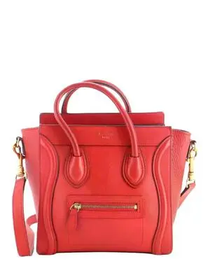 Celine Luggage Bag Grainy Leather Nano Crossbody Bag - Red