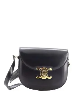Celine Triomphe Besace Clea Flap Bag Leather Shoulder Bag - Black