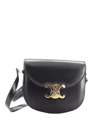 Celine Triomphe Besace Clea Flap Bag Leather Shoulder Bag - Black