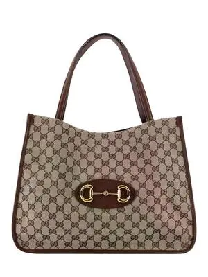 Gucci Horsebit 1955 Gg Canvas With Leather Medium Tote Bag - Brown