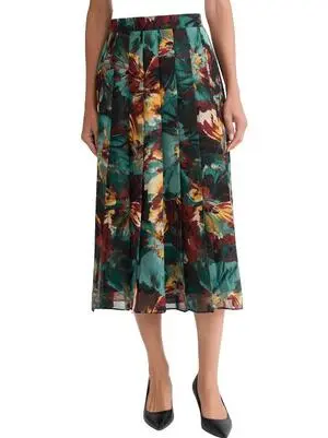KASPER Pleated Floral Midi Skirt - Evergreen Multi