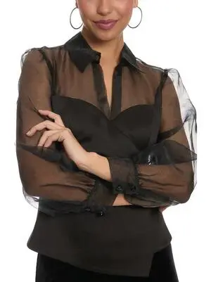 Maggy London Organza Collar Top - Black