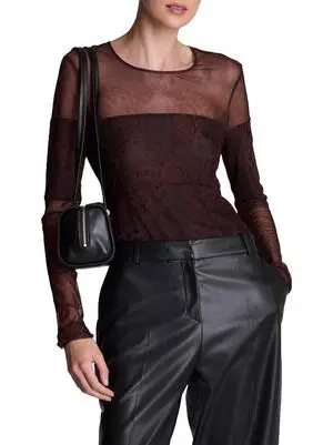 KENNETH COLE Mesh Long Sleeve Top - Medium Bark Multi