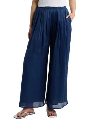 A.REN Brigette Wide Leg Linen Pants - Navy