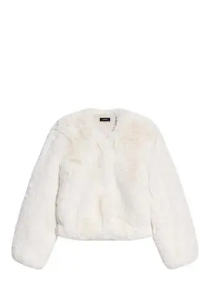 Theory Faux Fur V-neck Jacket - Ivory