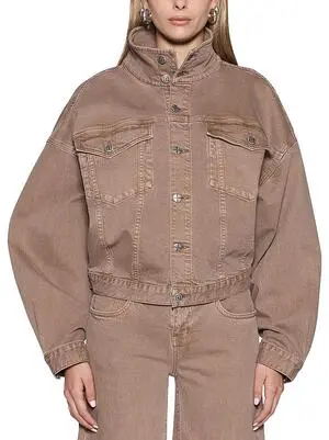 Ksubi Cotton Blend Funnel Neck Trucker Jacket - Stone