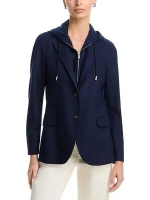 Eleventy Wool Blend Hooded Single Breasted Blazer - Blue