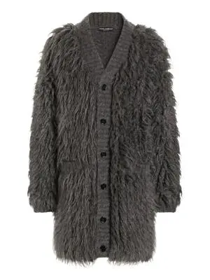 Dolce & Gabbana Fur-effect Mohair Cardigan - Grey