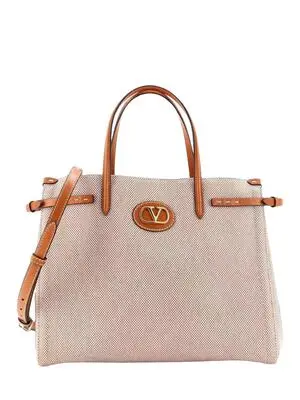 Valentino Garavani Antibes Shopping Canvas With Leather Medium Tote Bag - Neutrals
