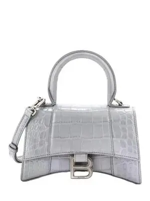Balenciaga Hourglass Top Handle Bag Crocodile Embossed Leather Xs Satchel - Grey