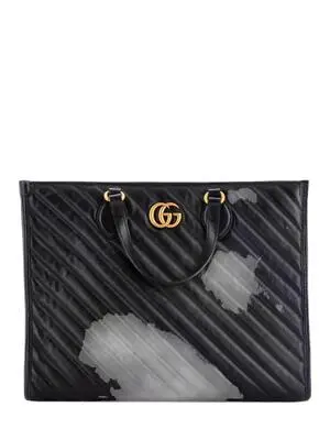 Gucci Gg Marmont Shopping Diagonal Quilted Leather Medium Tote Bag - Black