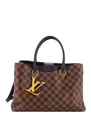 LOUIS VUITTON Riverside Handbag Damier With Leather Tote Bag - Black