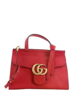 Gucci Gg Marmont Top Handle Bag Leather Small Satchel - Red
