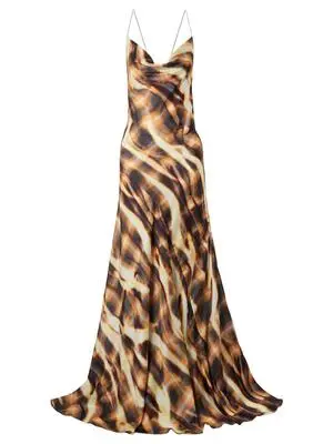 Y/project Asymmetric Draped Printed Satin Maxi Dress - Leopard
