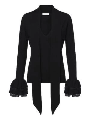 Nina Ricci Lace-trimmed Wool-blend Knit Top - Black
