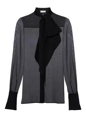 Nina Ricci Long-sleeve Silk Chiffon Blouse - Black