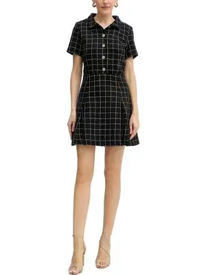 MORGAN Check-pattern Button-up Mini Dress - Black