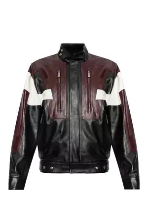 Dsquared2 Colour-block Stand-collar Leather Jacket Black
