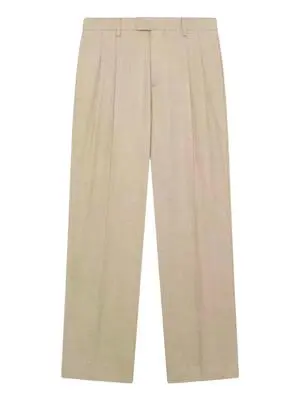 LARDINI Pleated Wool Straight-leg Trousers - Neutrals