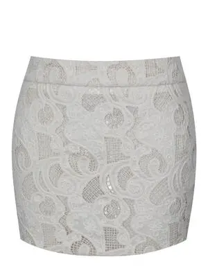 MISS CIRCLE NEW YORK Neutrals Wendy Beige Cotton Lace Low-rise Mini Skirt