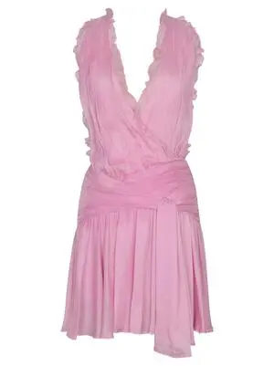 MISS CIRCLE NEW YORK Odelle Tulip Pink Crinkle Chiffon Wrap Dress Pink