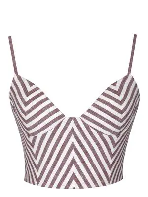 MISS CIRCLE NEW YORK Xola & White Chevron Striped Linen Cropped Top - Red