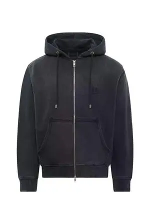 WOOYOUNGMI Washed Logo-print Hoodie Grey