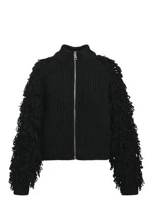 Essentiel Antwerp Fringe-sleeve Wool-blend Cardigan - Black