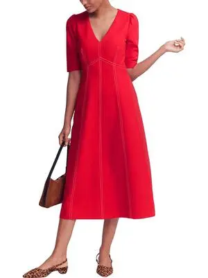 Boden Puff Sleeve Ponte Midi Dress - Merida Red