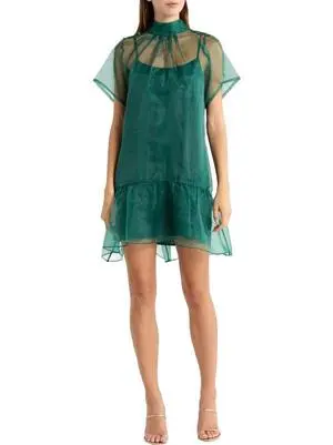 SUGARLIPS Berny Mock Neck Organza Minidress - Emerald