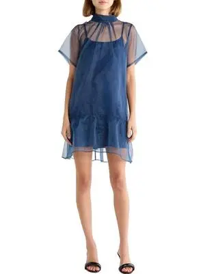 SUGARLIPS Berny Mock Neck Organza Minidress - Navy