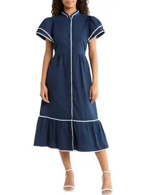 SUGARLIPS Davie Contrast Trim Cotton Shirtdress - Navy