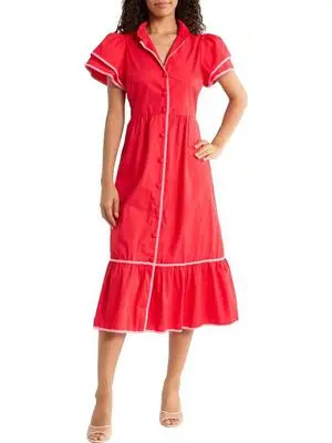 SUGARLIPS Davie Contrast Trim Cotton Shirtdress - Red