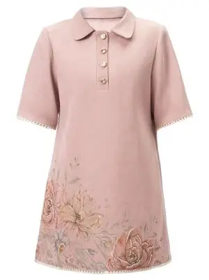RONDOOZ Hand Painted Corduroy Shift Mini Dress With Hand Applied Embellishment