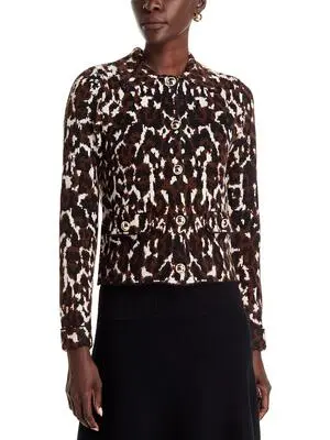 T Tahari Leopard Jacquard Sweater Jacket - Leopard Multi