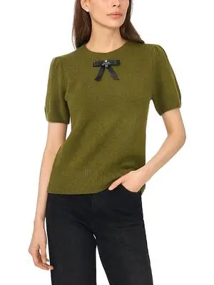 CECE DUPRAZ Bow Detail Short Sleeve Sweater - Capulet Olive