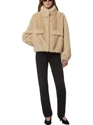 Apparis Iris Shaved Faux Fur Bomber Coat - Latte Multi