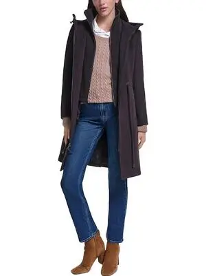 Cole Haan Hooded Slick Wool Blend Coat - Brown