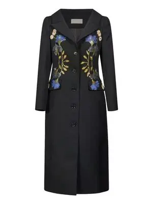 Elie Saab Floral-embroidered Single-breasted Coat - Black