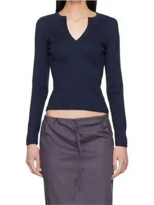 FLORE FLORE Iman Long-Sleeve T-Shirt Navy