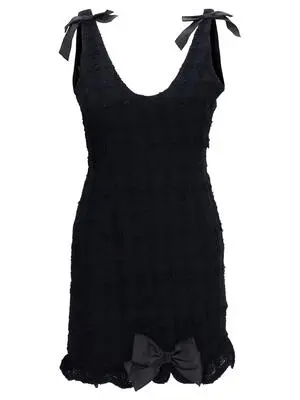Alessandra Rich Checked Bouclé Tweed Mni Dress With Bows - Black