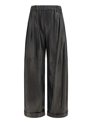 Brunello Cucinelli Baggy Nappa Leather Pants - Black