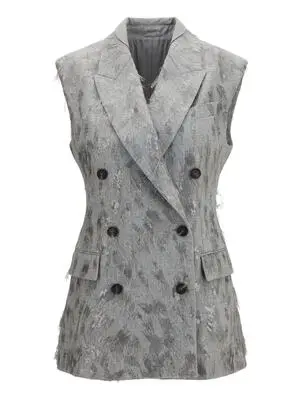 Brunello Cucinelli Gilet In Virgin Wool And Cashmere Twill Flannel With Dazzling Lynx Embroidery - Grey