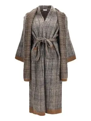Brunello Cucinelli Prince Of Wales Double-knit Ohair And Wool Coat With Scarf Feale - Brown