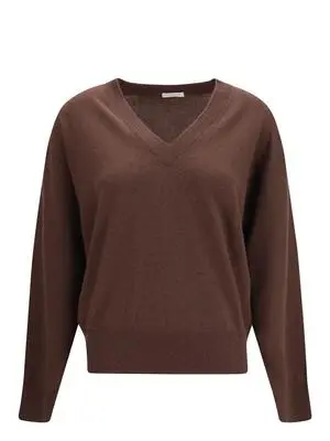 Brunello Cucinelli V-neck Cashere Sweater Feale - Brown
