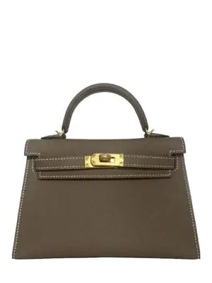 HERMÈS Elephant Gray Mini Kelly Second Generation Gold Buckle Handbag