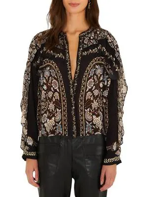 Farm Rio Daniela Long Sleeve Shirt - Daniela Black