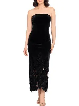 BETSY & ADAM Laser Cut Strapless Velvet Gown